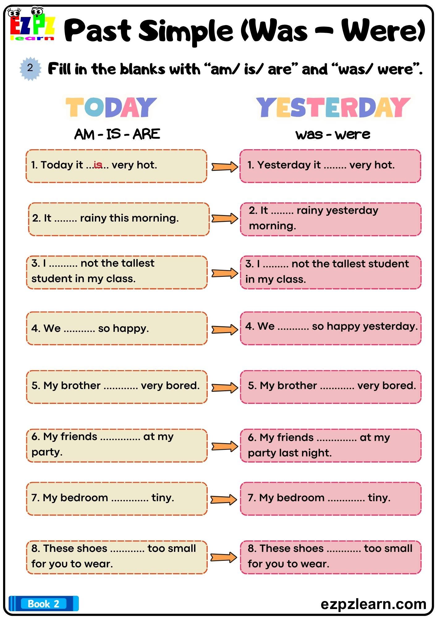 Past Simple Tense Was And Were Fill In The Blanks Grammar Worksheet